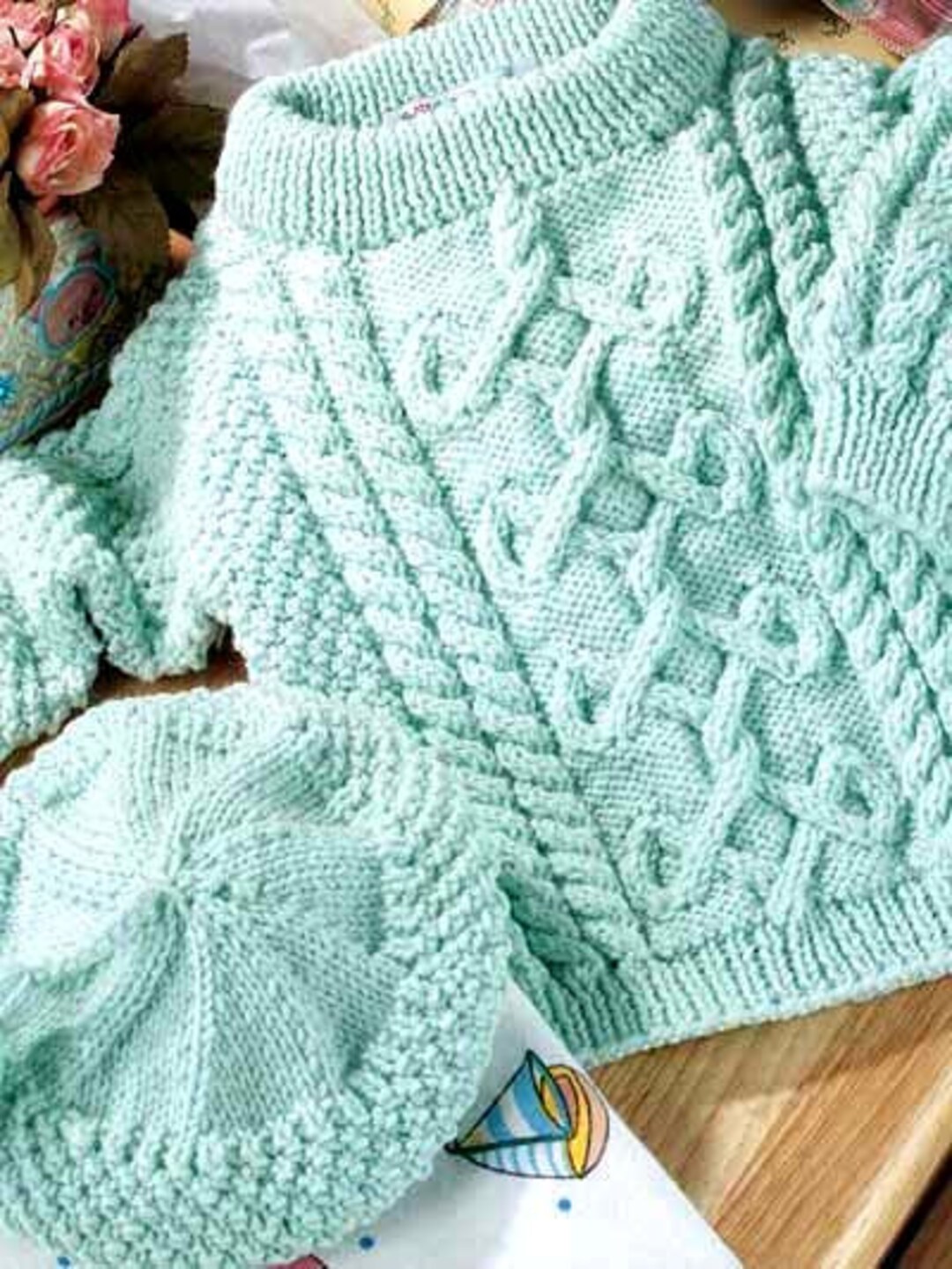 Baby Toddler Aran Pullover Sweater & Cap Hat Beret 20"~ Aran 10 Ply ...