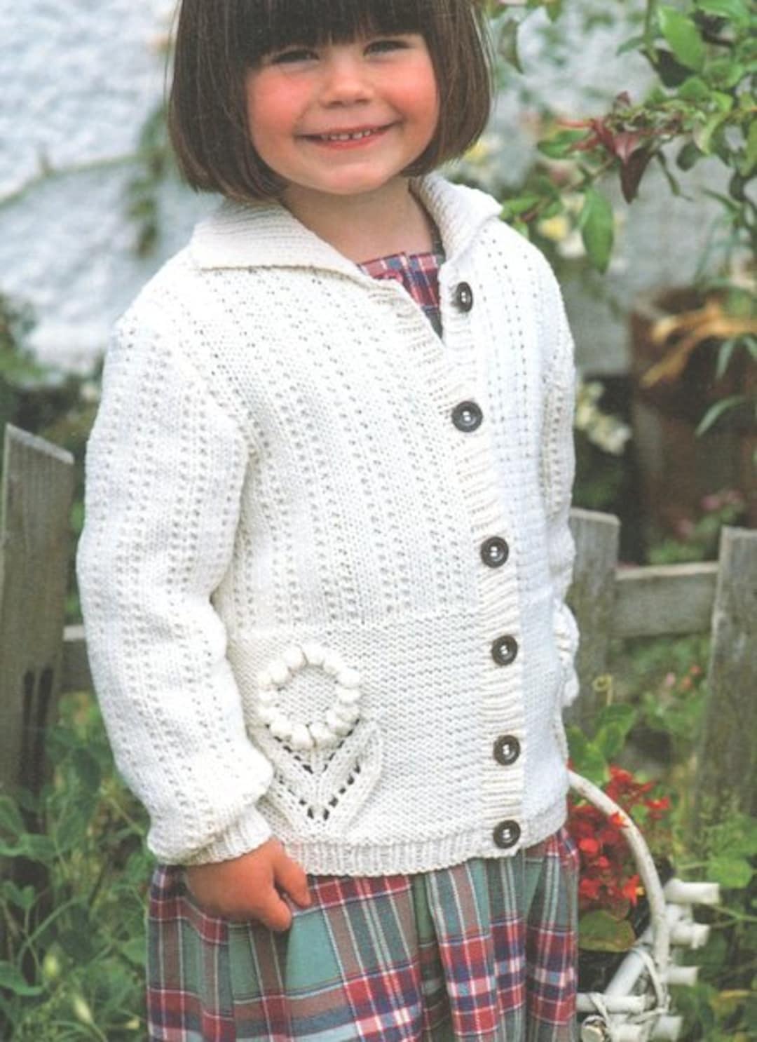 Girls Flower Motif Textured Aran Jacket Cardigan Collar 20-30" 1 - 10 ...