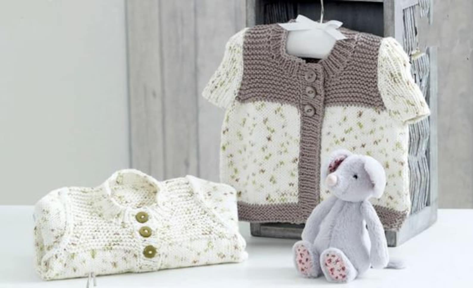 Easy Baby Cardigan Round Neck Garter Yoke Long or Short Sleeve 14 - 22 ...