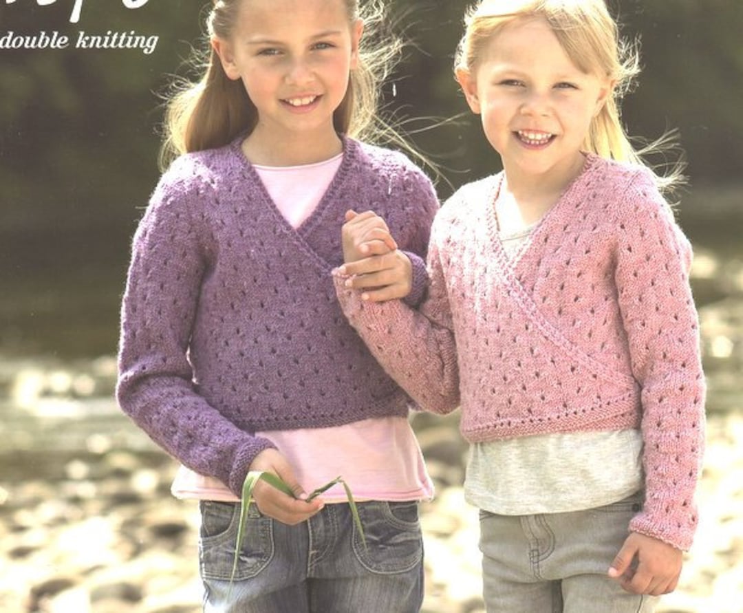 Easy Knit Girls Wrap Cross Over Ballet Cardigan Long Sleeves 20-30" DK ...