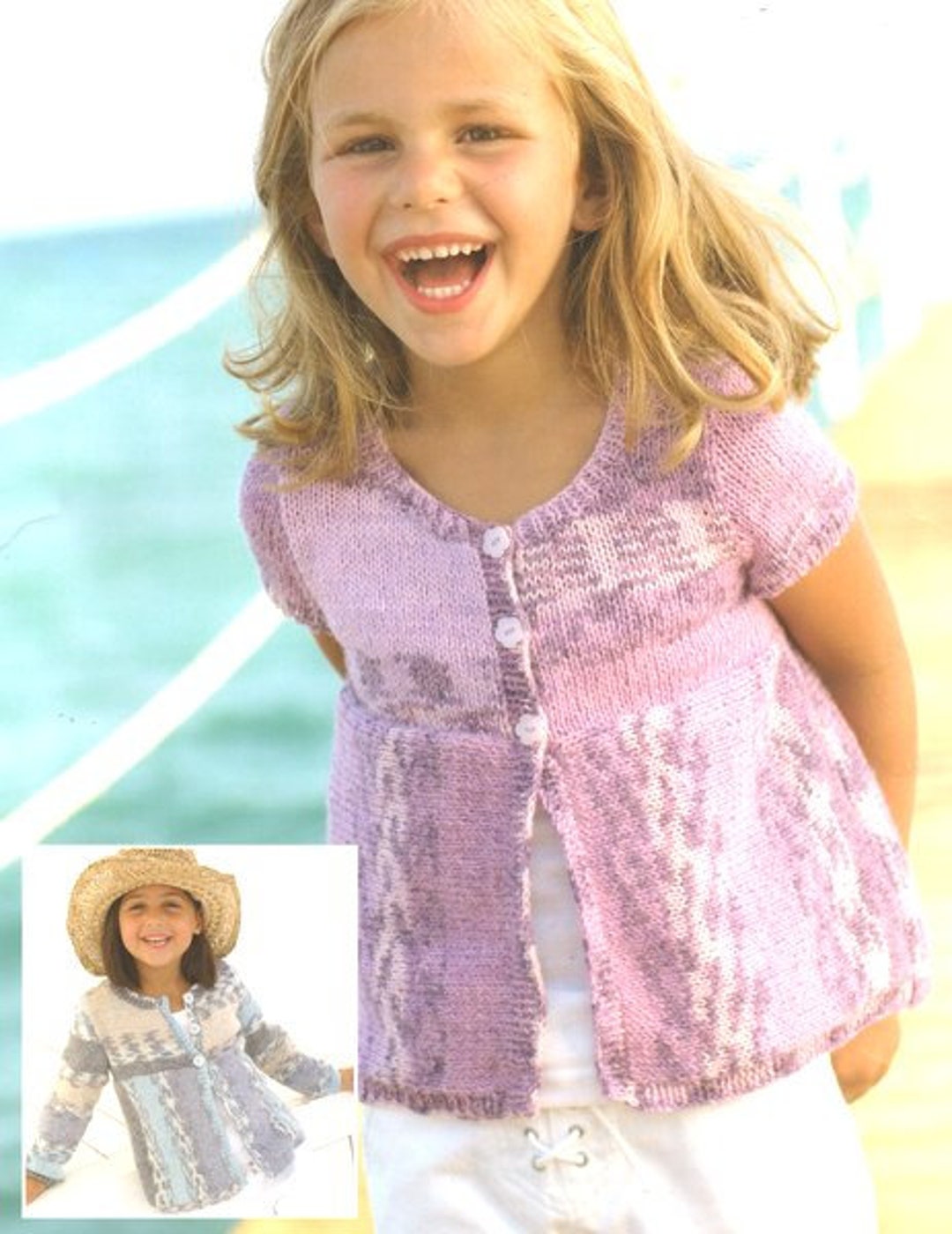 Easy Knit Girls Round Neck Cardigan Jacket Long or Short Sleeve 22-32 ...