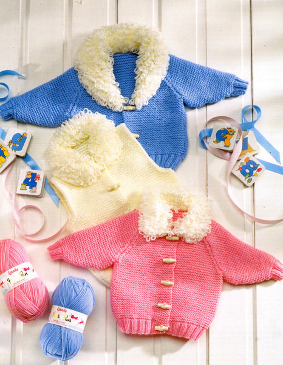 Baby Jackets & Gilet With Loop Stitch Collars Premature 12 -22" ~ DK ...