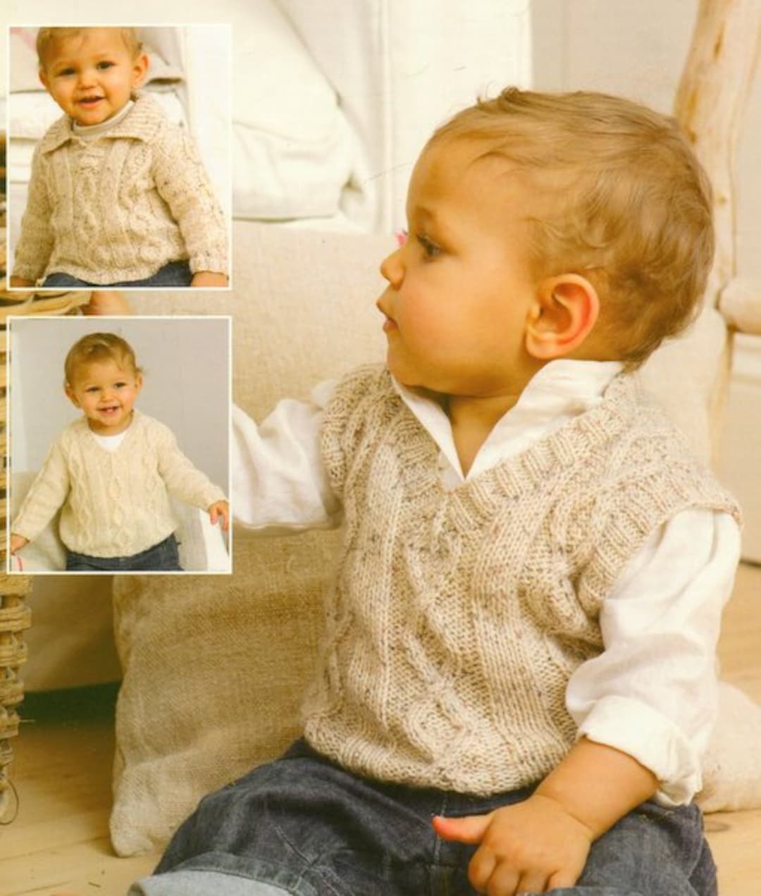 Cable Slipover Tank Top V Neck Collar Sweater Boys Girls 16 26 0-7 ...