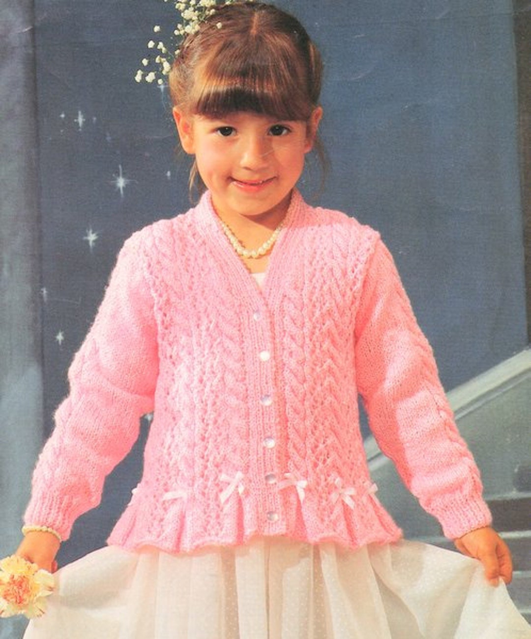 Girls Lace & Cable V Neck Cardigan Lacy Jacket 20-30" (1 -11 Years ...