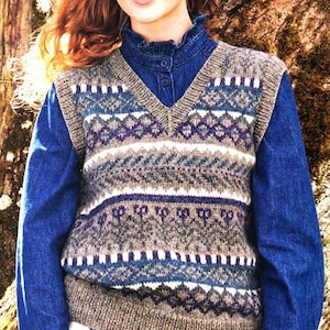 Fair Isle Slipover V Neck Sleeveless Sweater Vest Tank Top 36- 52" DK 8 ...