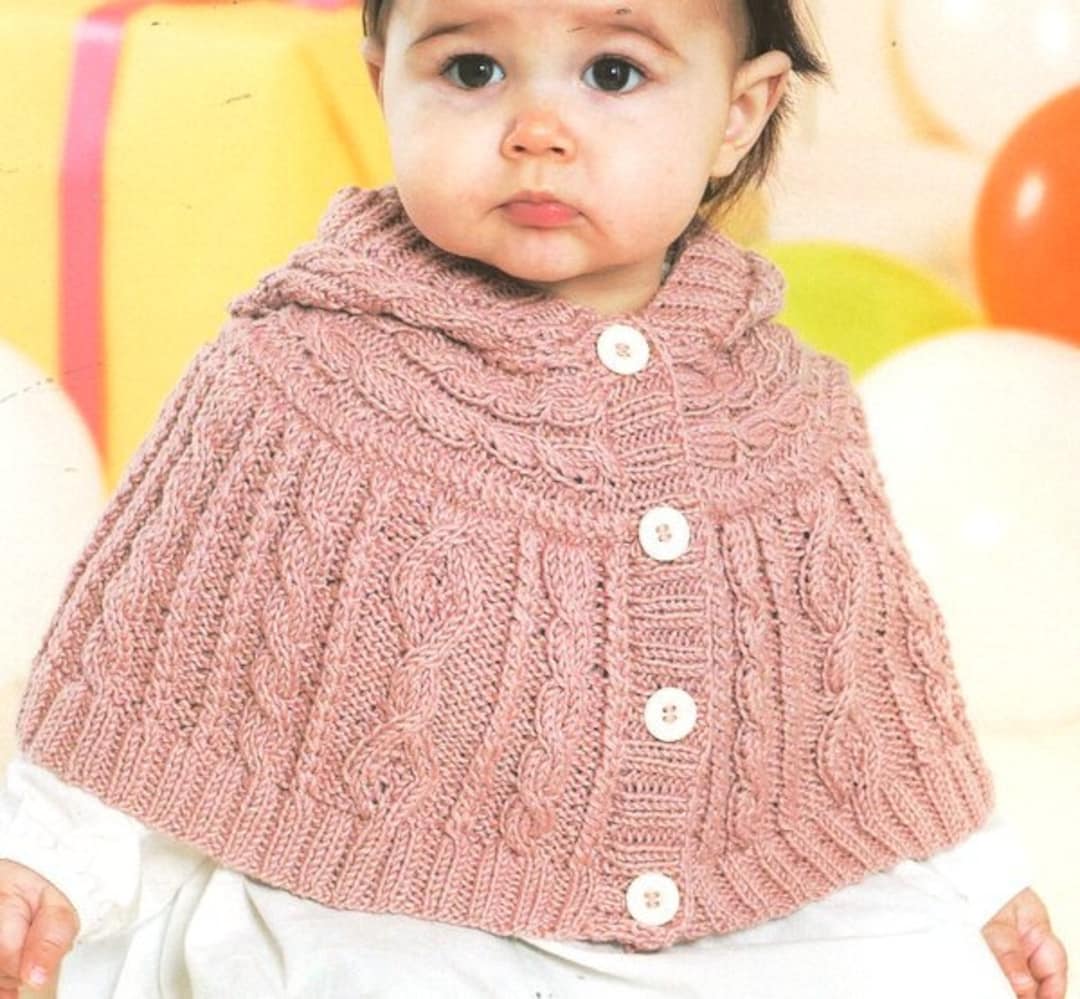 Baby Girls Poncho Hooded Cape & Cape Knitting Pattern DK ( 8 Ply Light ...