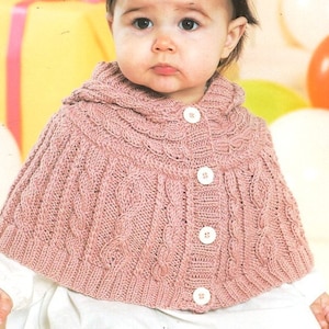 Baby Girls Poncho Hooded Cape & Cape Knitting Pattern DK ( 8 Ply Light ...
