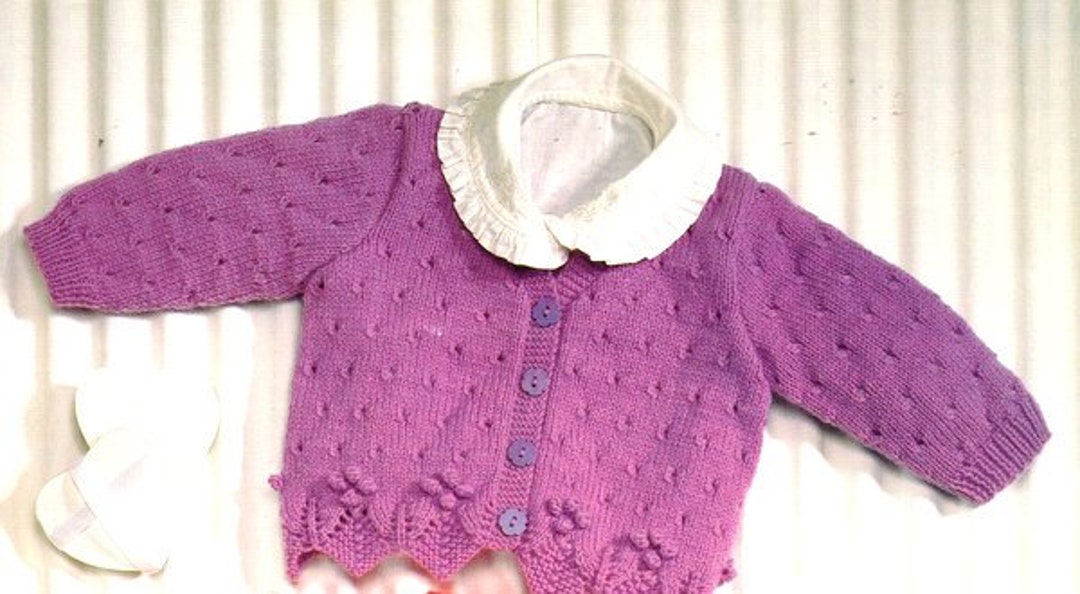 Girls Lacy Eyelet Cardigans Jackets Round or V Neck Fancy Hem Bobble ...