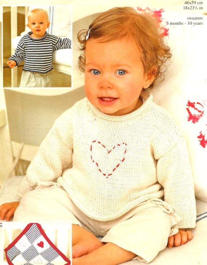 Roll-neck Sweater Stripe Heart Pullover & Blanket Boys Girls 18"- 30 ...