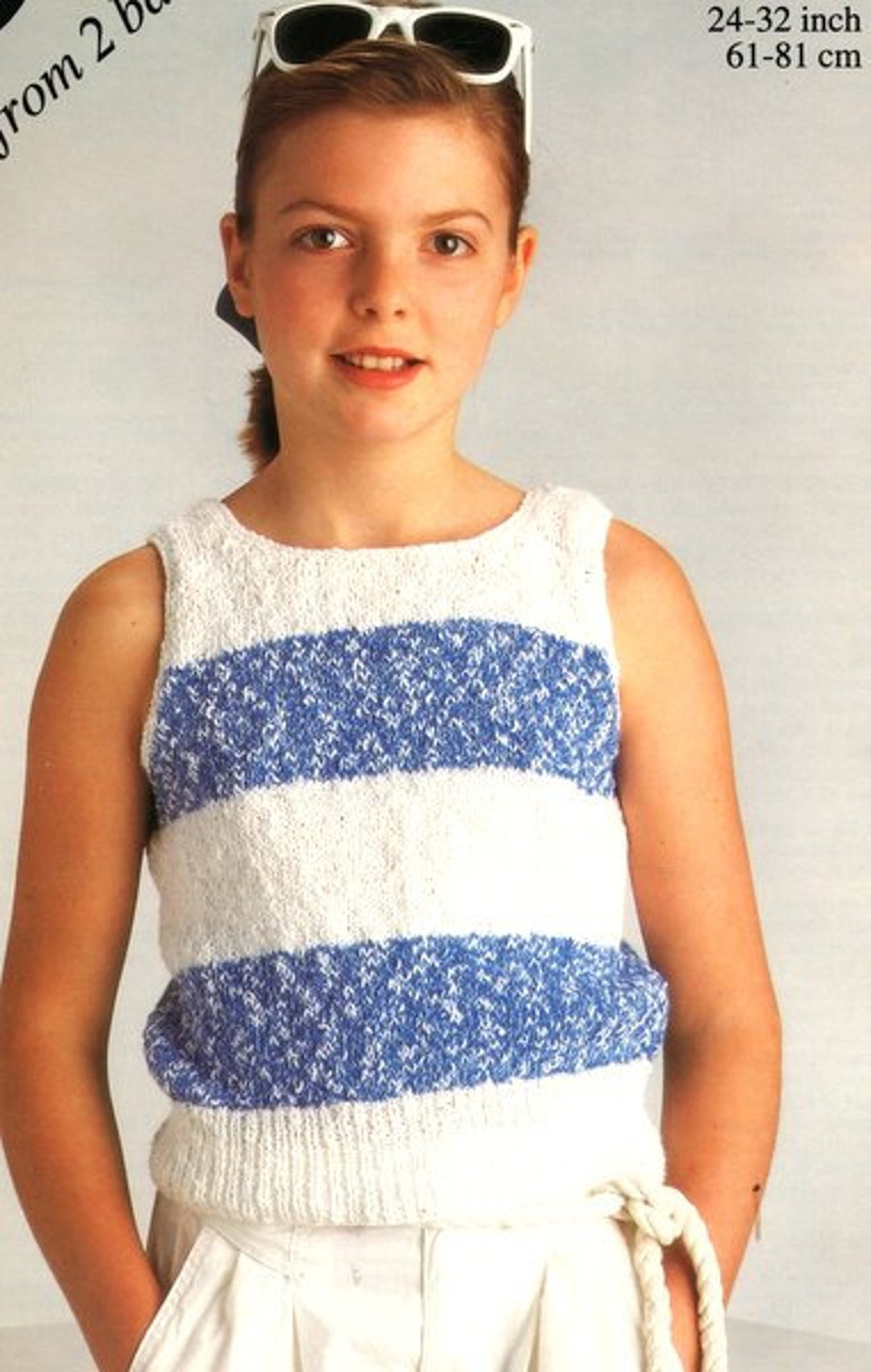 Girls Summer Striped Sleeveless Scoop Round Neck Top 24-32" ~ DK Wool ...