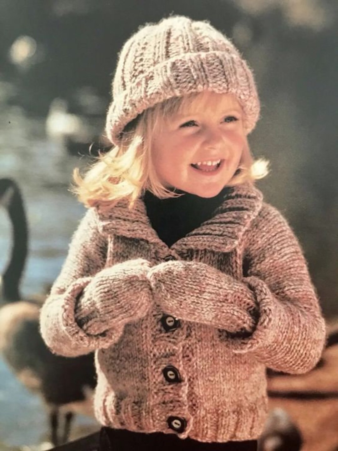 Easy Knit Girls Chunky Jacket Cardigan Collar Hat & Mitts 22 - 26 ...