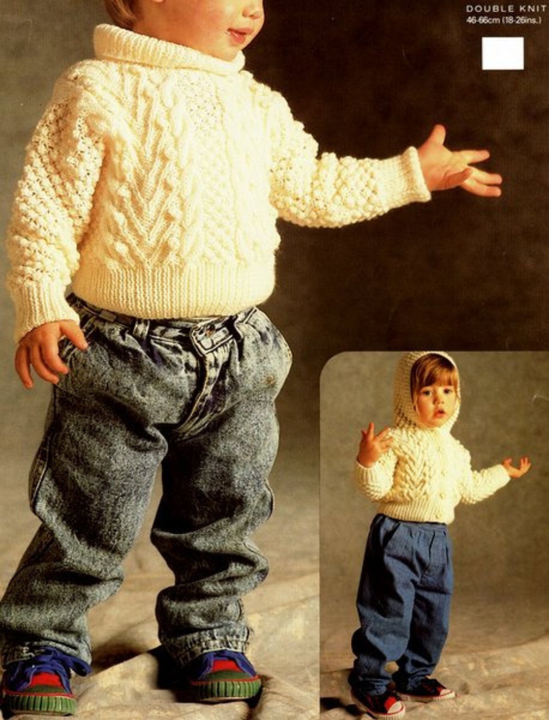 Childrens Aran Style Roll Neck Sweater Jumper & Hooded Jacket Boys ...