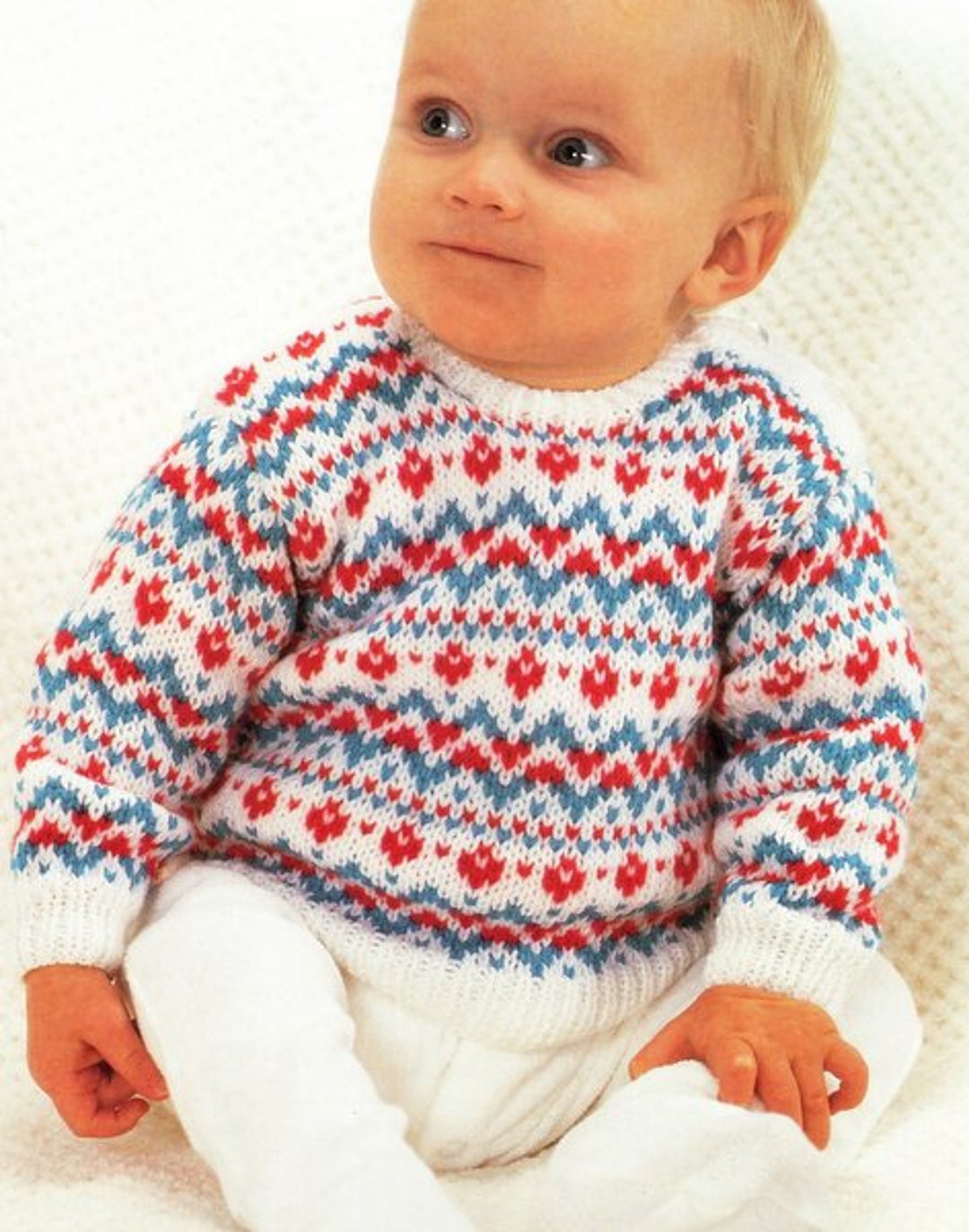 Baby Fair Isle Fairisle Sweater Jumper Round Buttoning Neck 19 -21" DK ...