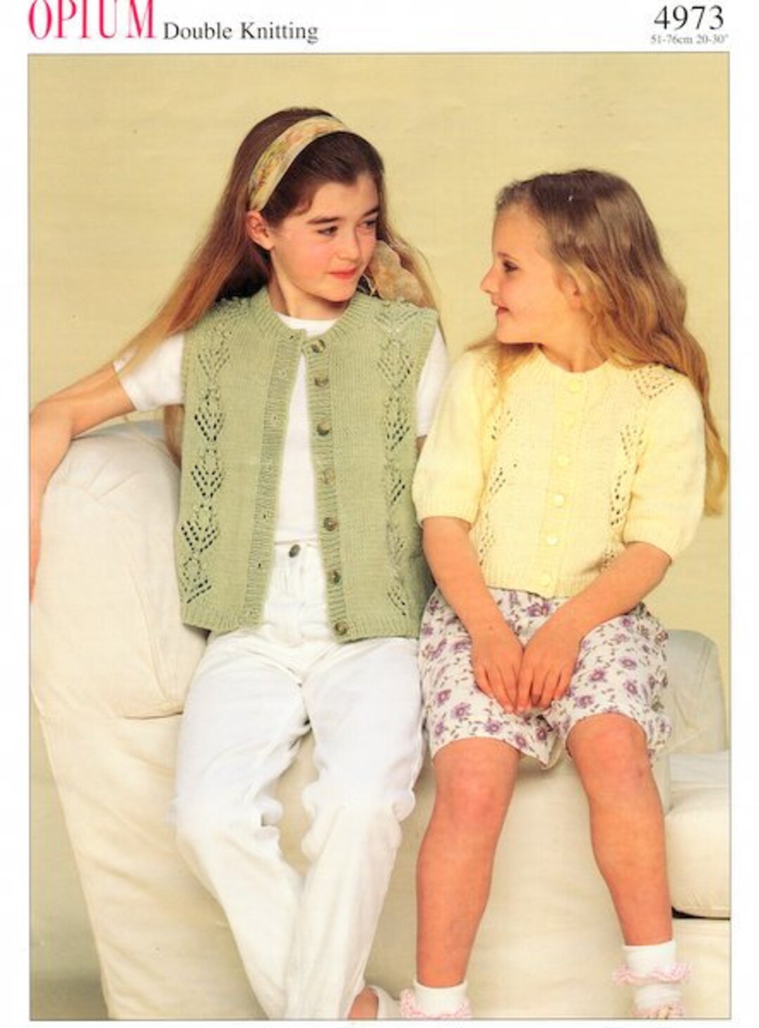 Girls Lacy Eyelet Bobble Panel Round Neck Waistcoat & Short Sleeve ...