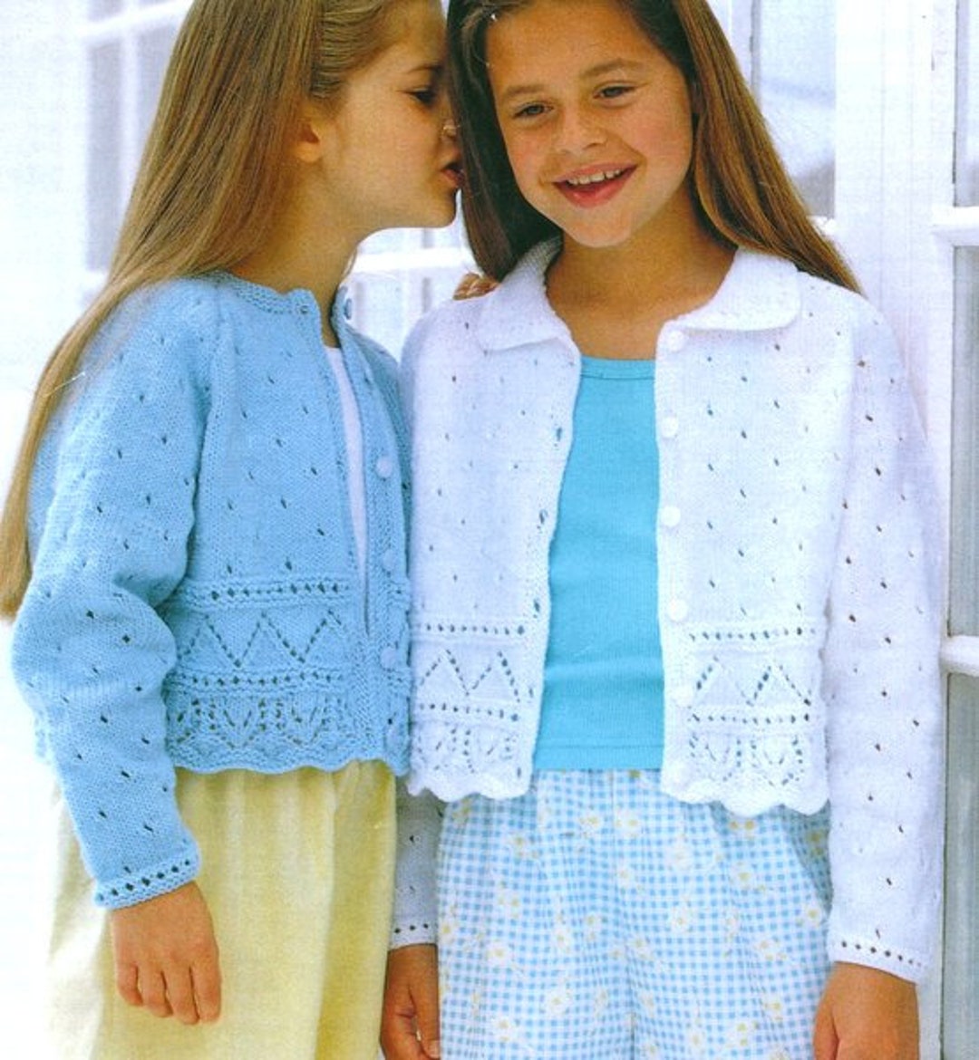 Girls Fancy Lacy Eyelet Round Neck or Collar Raglan Cardigan Jacket 22 ...