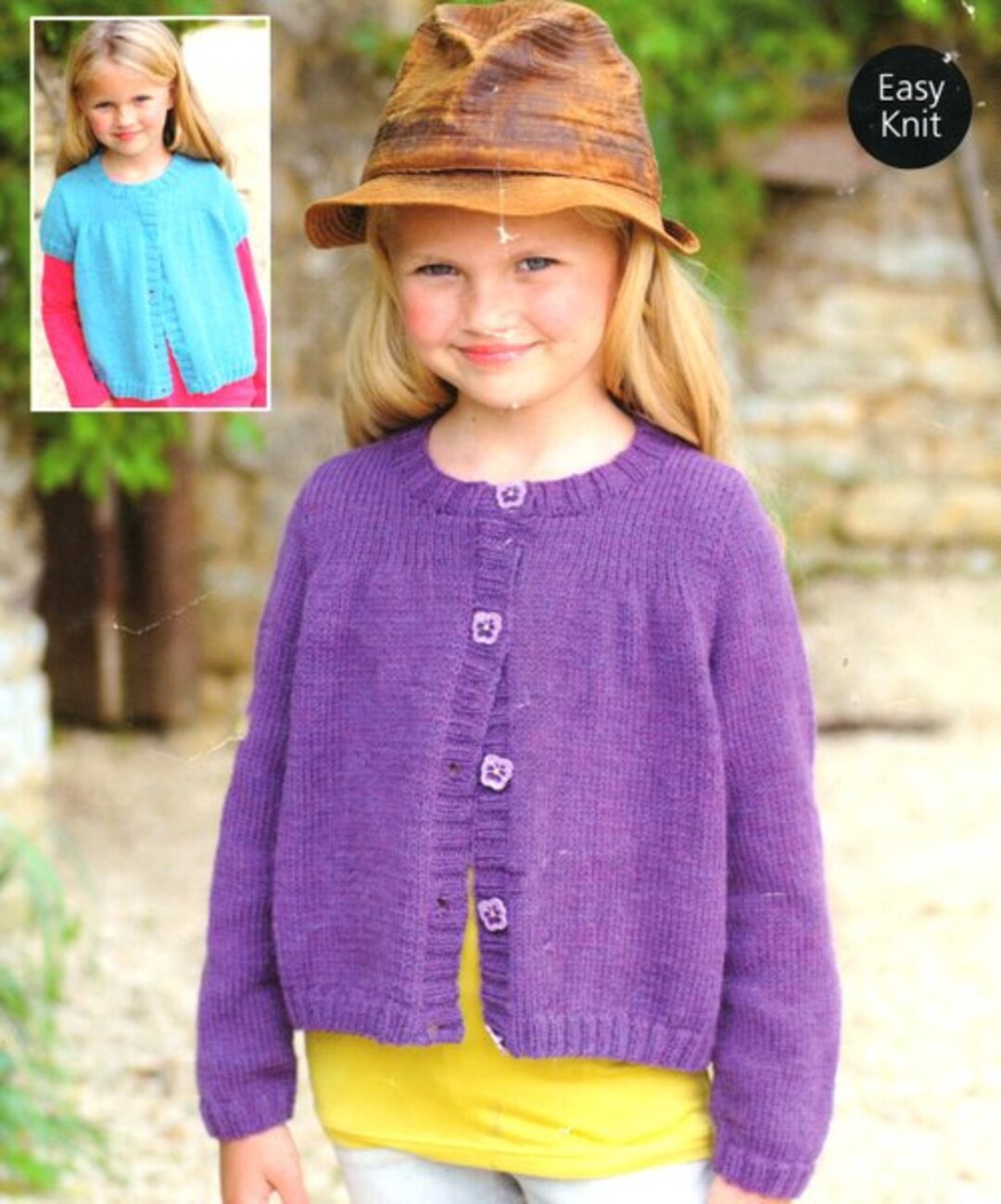 Easy Knit Girls Round Neck Cardigan Jacket Long or Short Sleeve 22-32 ...
