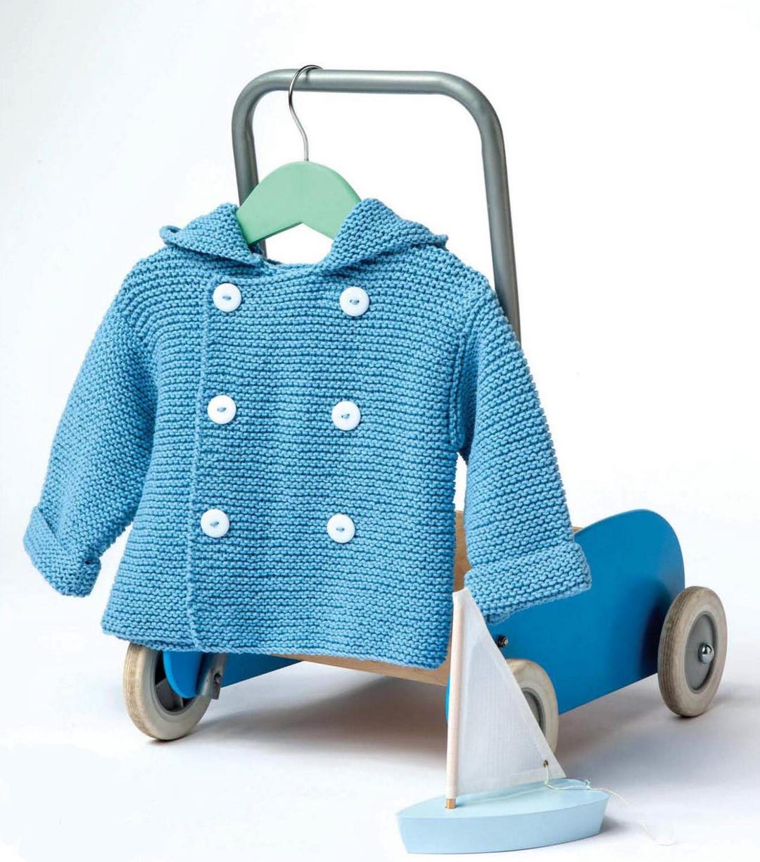 Easy Garter Stitch Baby Jacket Hood Double Breasted Cuffs (newborn - 24 ...