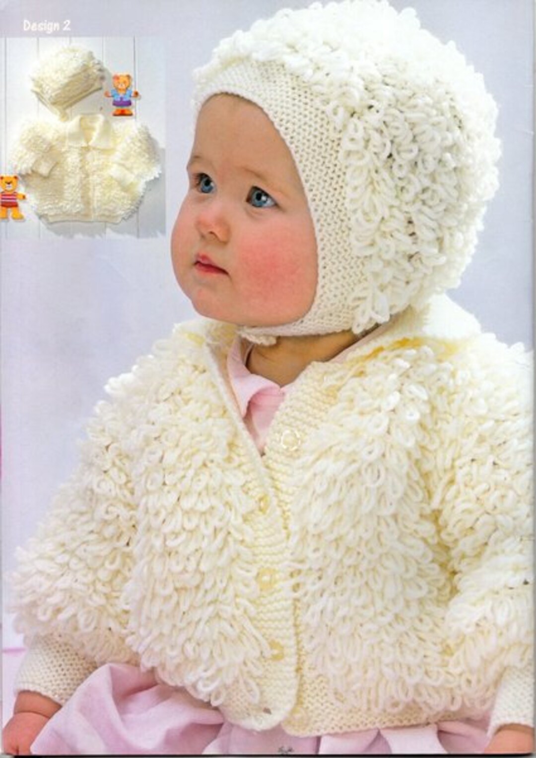All Over Loopy Jacket & Loopy Bonnet 20 -24" (1-4 Yrs) ~ DK Wool 8ply ...