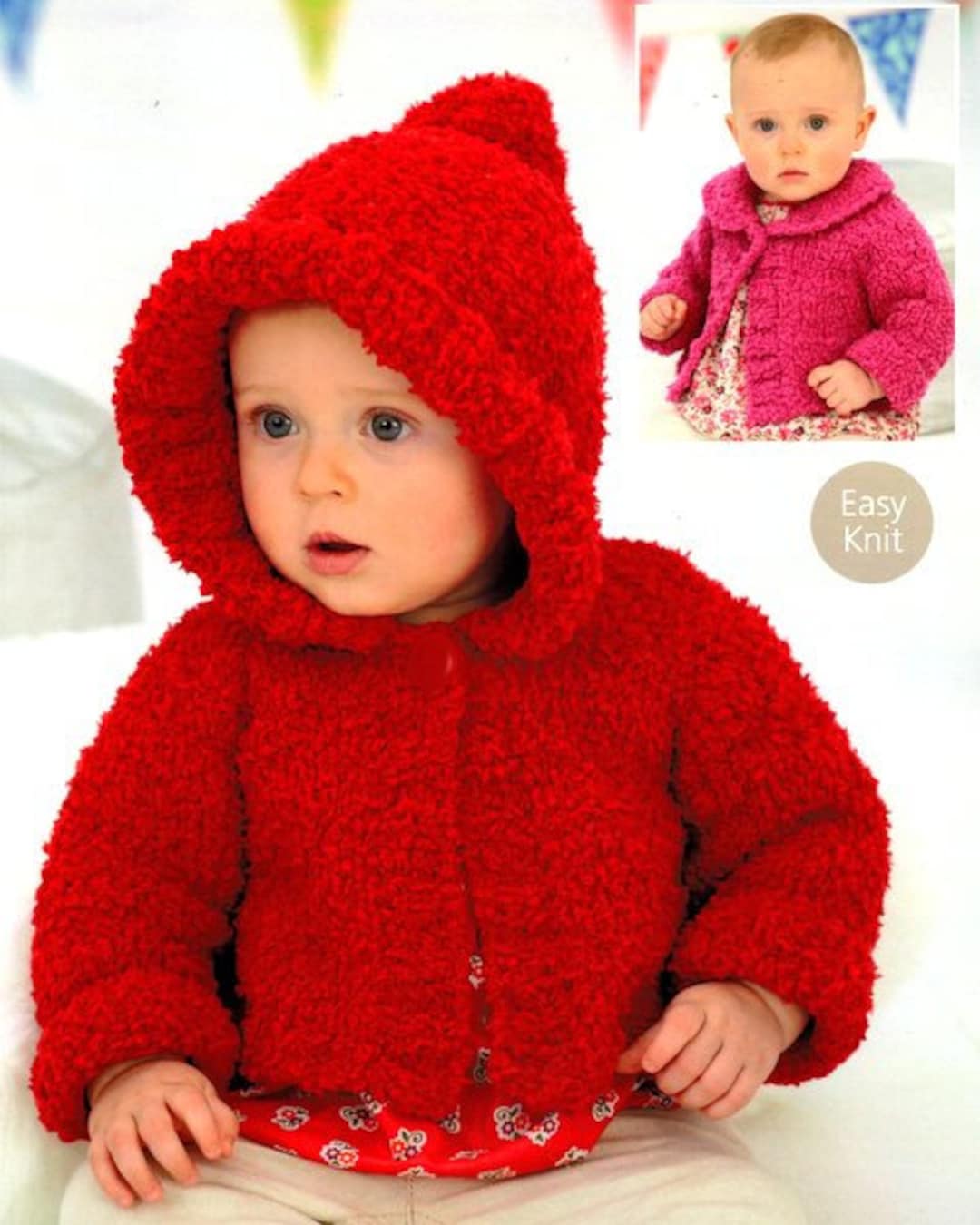 Easy Knit Jacket Coat Hood or Collar Boys Girls 16 - 26" (0 - 7 Yrs ...