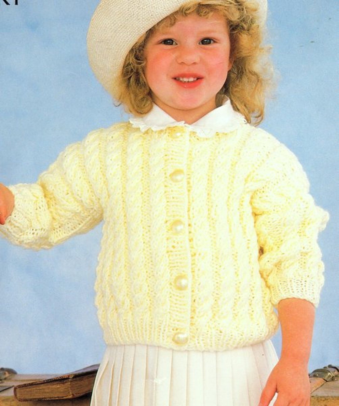 Easy Girls Cable Cardigan Round Neck 18-24" Chunky Wool 12 Ply Knitting ...