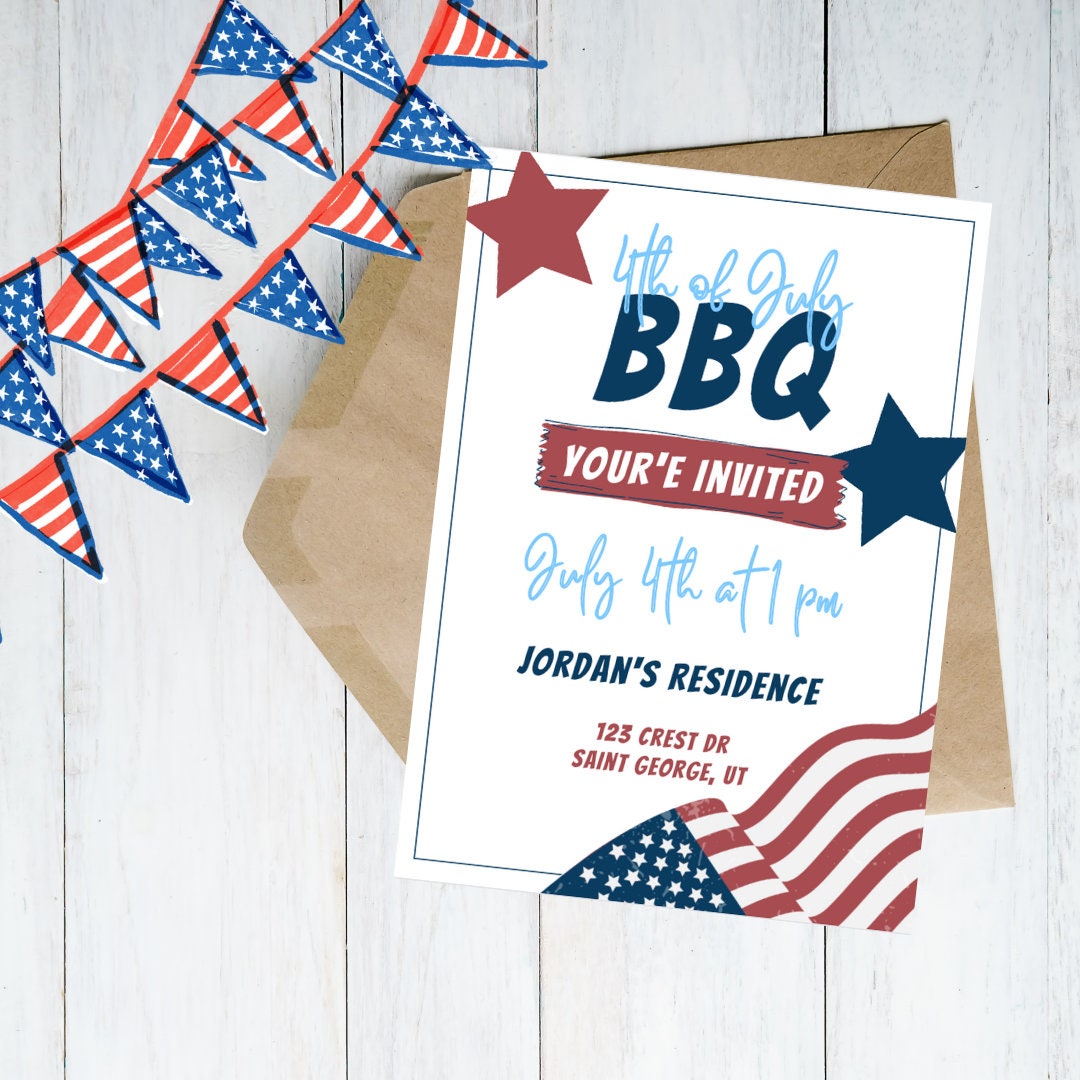 4th of July Party Invite, Summer Party Invitation, Independence Day ...