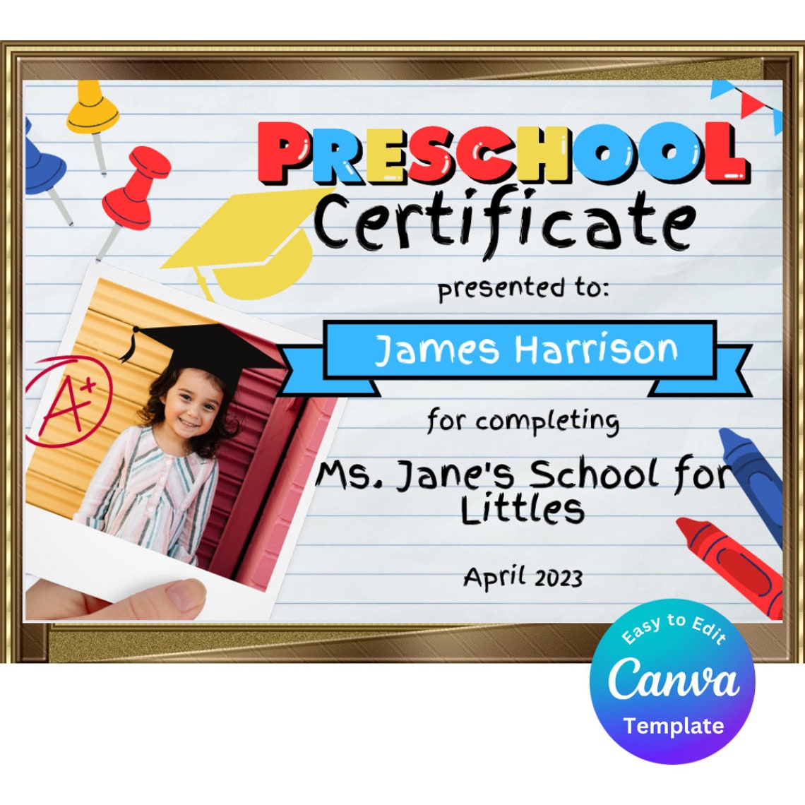 Preschool Graduation Certificate, Preschool Diploma, Certificate of ...