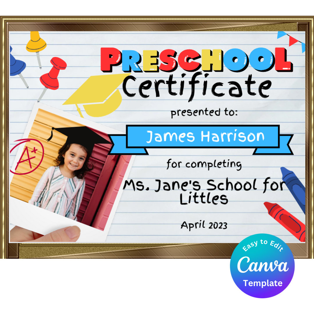 Preschool Graduation Certificate, Preschool Diploma, Certificate of ...