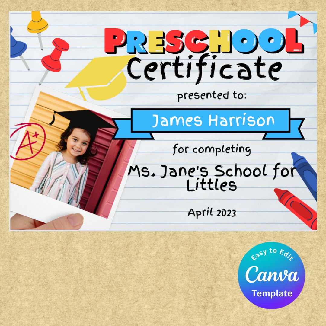 Preschool Graduation Certificate, Preschool Diploma, Certificate of ...