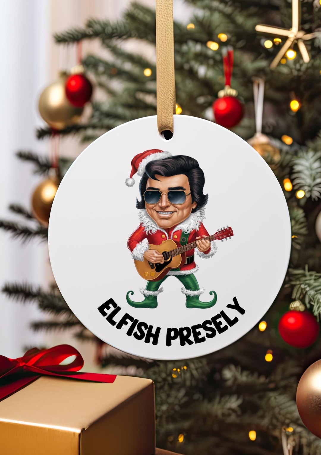 Elfish Presley Elf Elvis Presley Funny Ceramic Christmas Bauble Funny ...