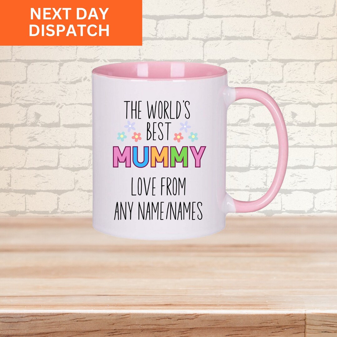 The Worlds Best Mummy Personalised Mothers Day Mug Pink 11oz Ceramic ...