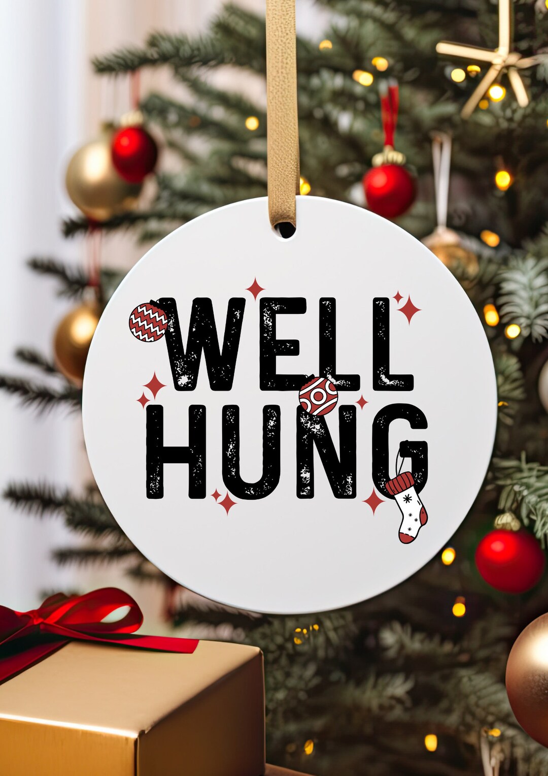 Well Hung Funny Rude Ceramic Christmas Bauble Funny Christmas Tree ...