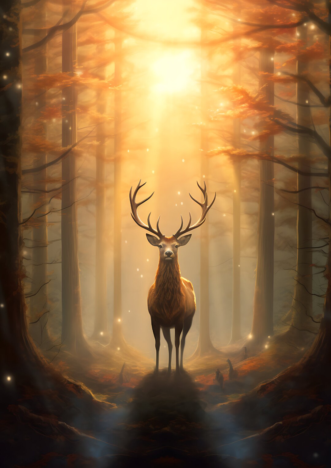 Majestic Stag in Forest Sunset Stag Print Poster Wall Art Print Print ...