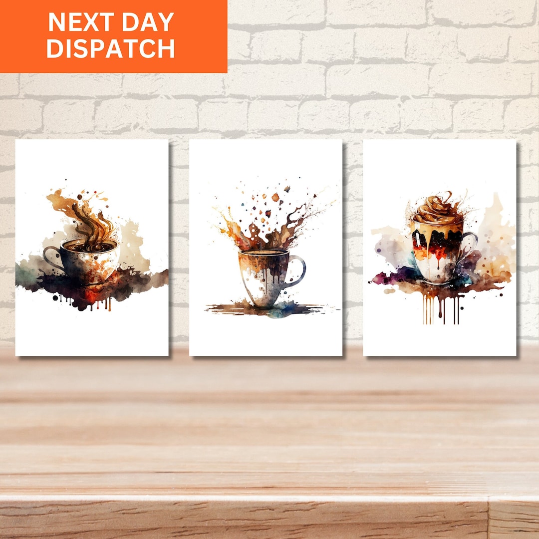 Watercolour Coffee Kitchen Poster Set of 3 Wall Art Print A3 Kitchen ...