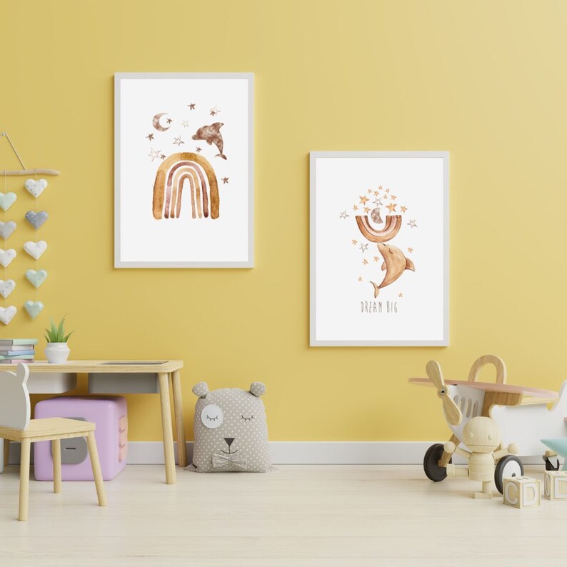 Boho Rainbow Set of 8 Nursery Art Prints Girl Dolphin Nursery - Etsy