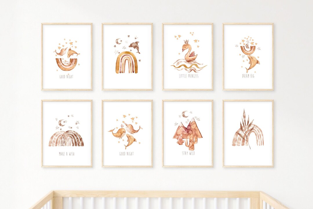 Boho Rainbow Set of 8 Nursery Art Prints Girl Dolphin Nursery - Etsy