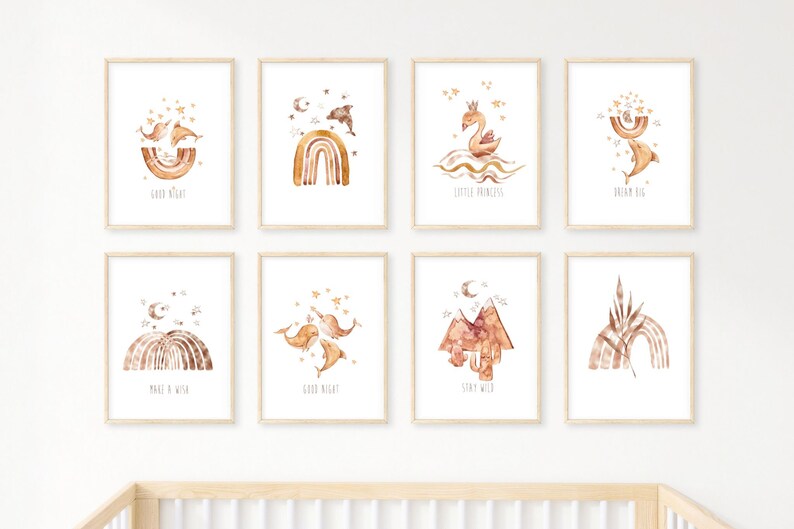Boho Rainbow Set of 8 Nursery Art Prints Girl Dolphin Nursery - Etsy