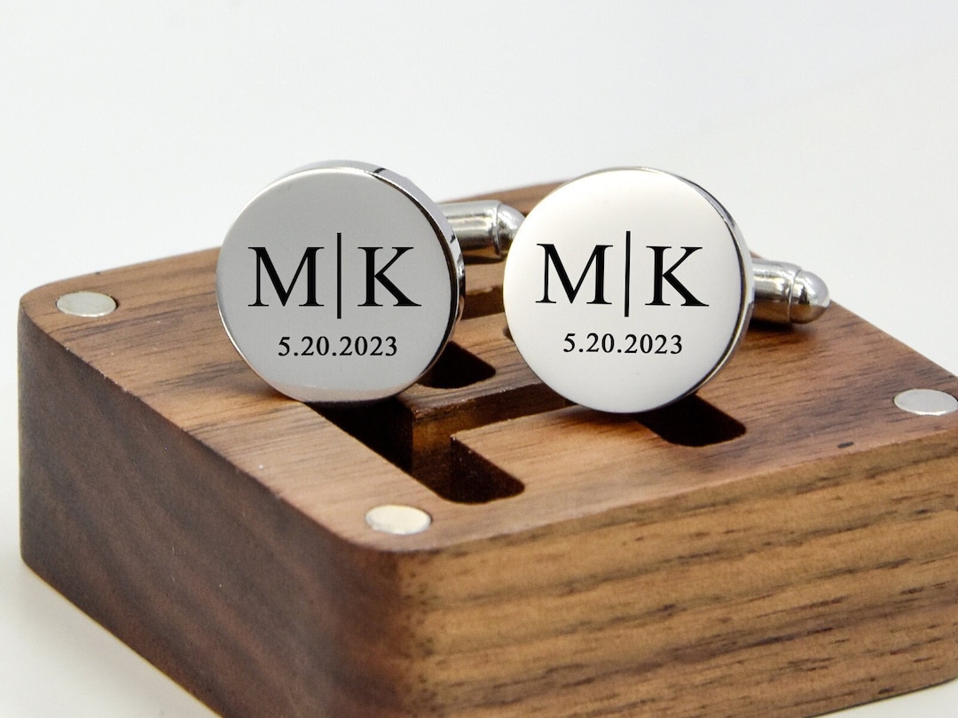 Personalized Cuff Links Initials and Date Cufflinks Custom Wedding Cuff ...