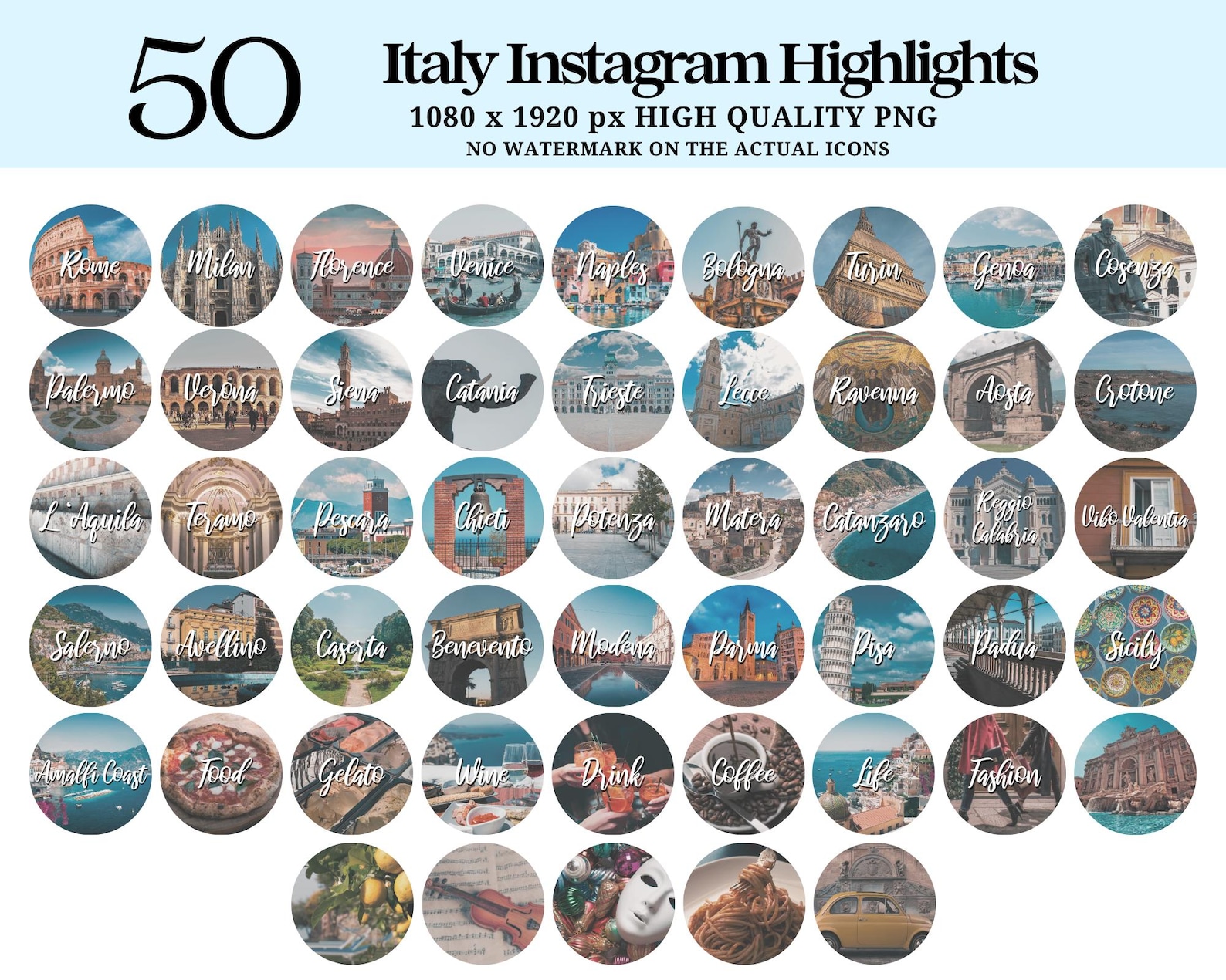 50 Italy Travel Instagram Highlight Covers, Travel IG Highlight Icons ...