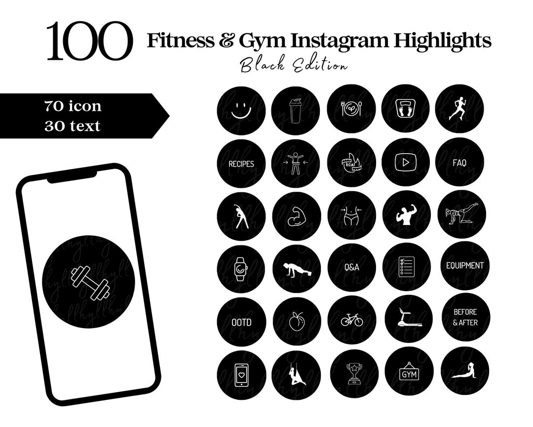 Fitness Instagram Highlight Covers Black, Gym Highlight Icons, Workout ...
