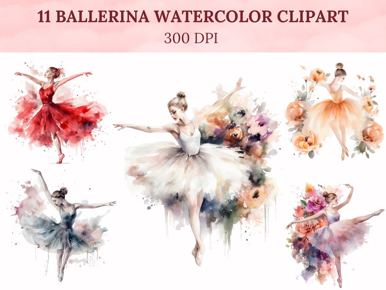 11 Watercolor Ballerina Clipart, Floral, Ballerina, Dance, Digital ...