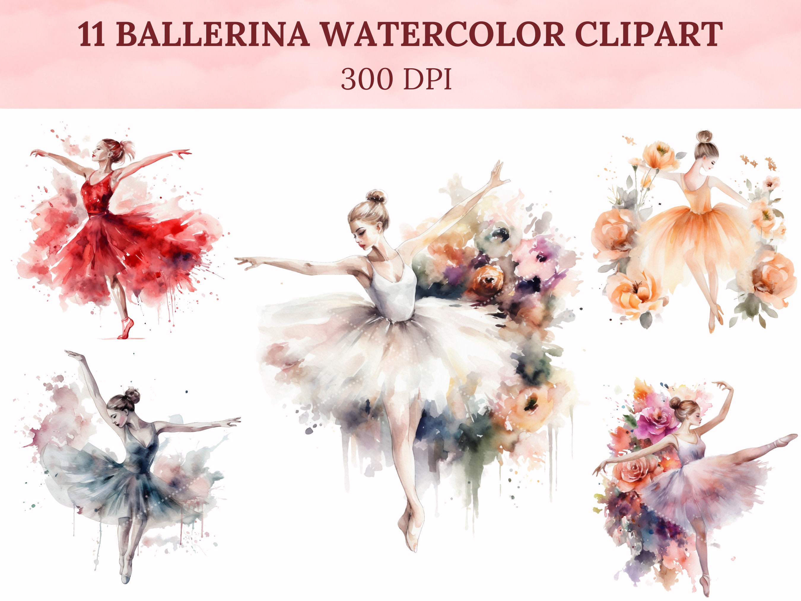 11 Watercolor Ballerina Clipart, Floral, Ballerina, Dance, Digital ...