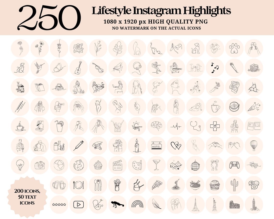 250 Lifestyle Line Art Instagram Highlight Covers, Minimal Instagram ...