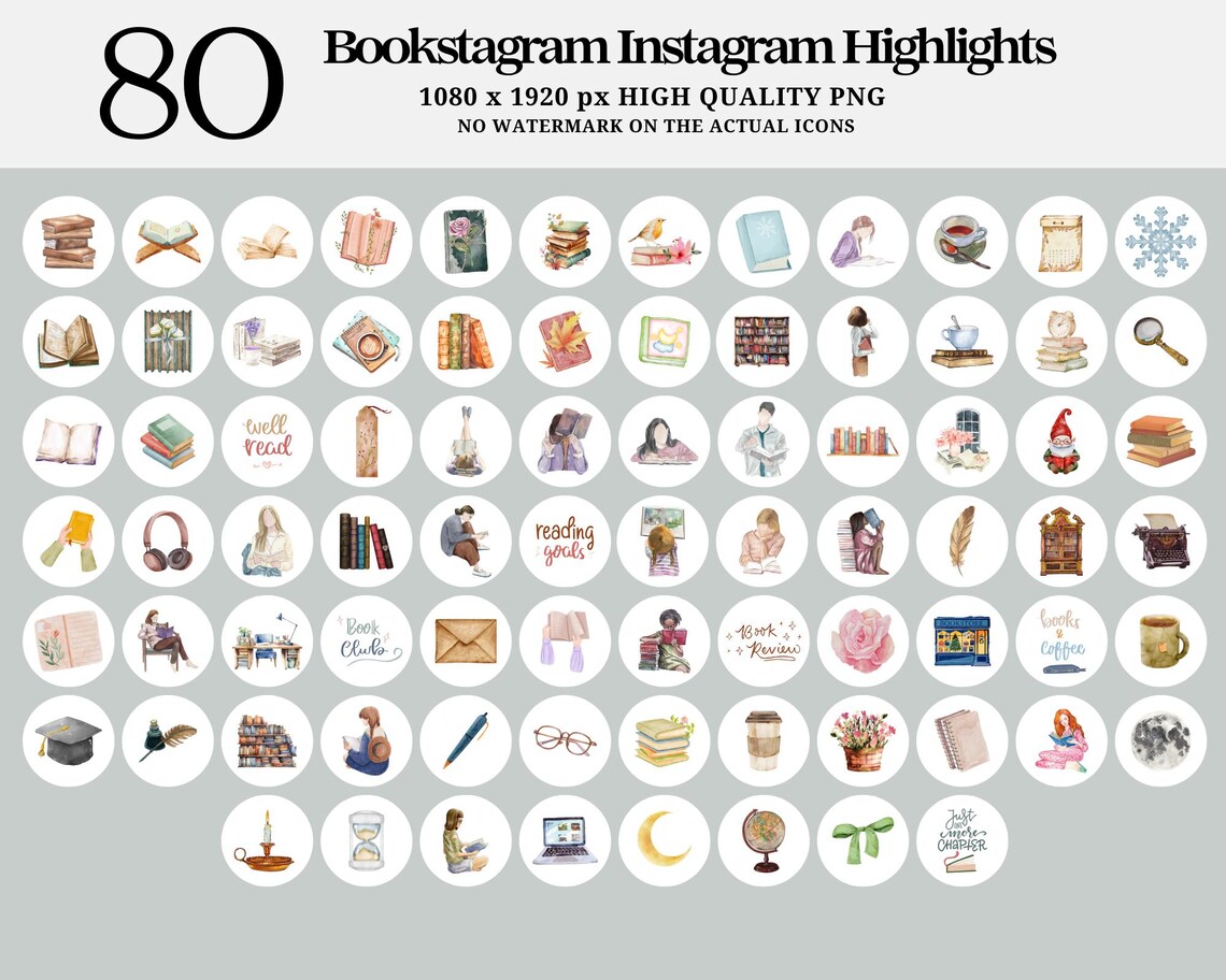 Watercolor Book Instagram Highlight Covers, Bookstagram Icons, Book ...