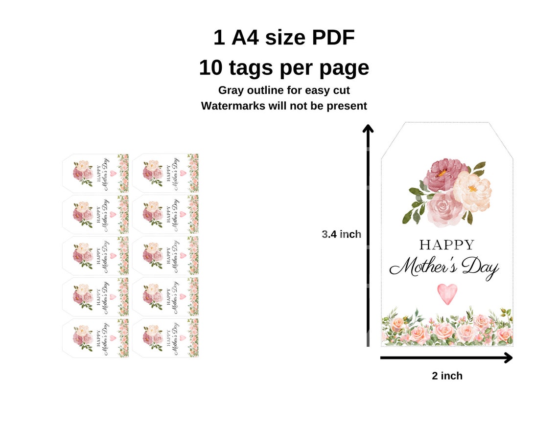 Happy Mother's Day Gift Tag Printable Tag Happy Mother's Day Tag ...