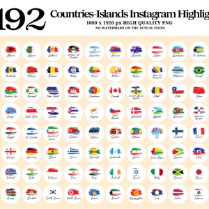 White Instagram Travel Highlight Cover 192 Countries and Islands Flag ...