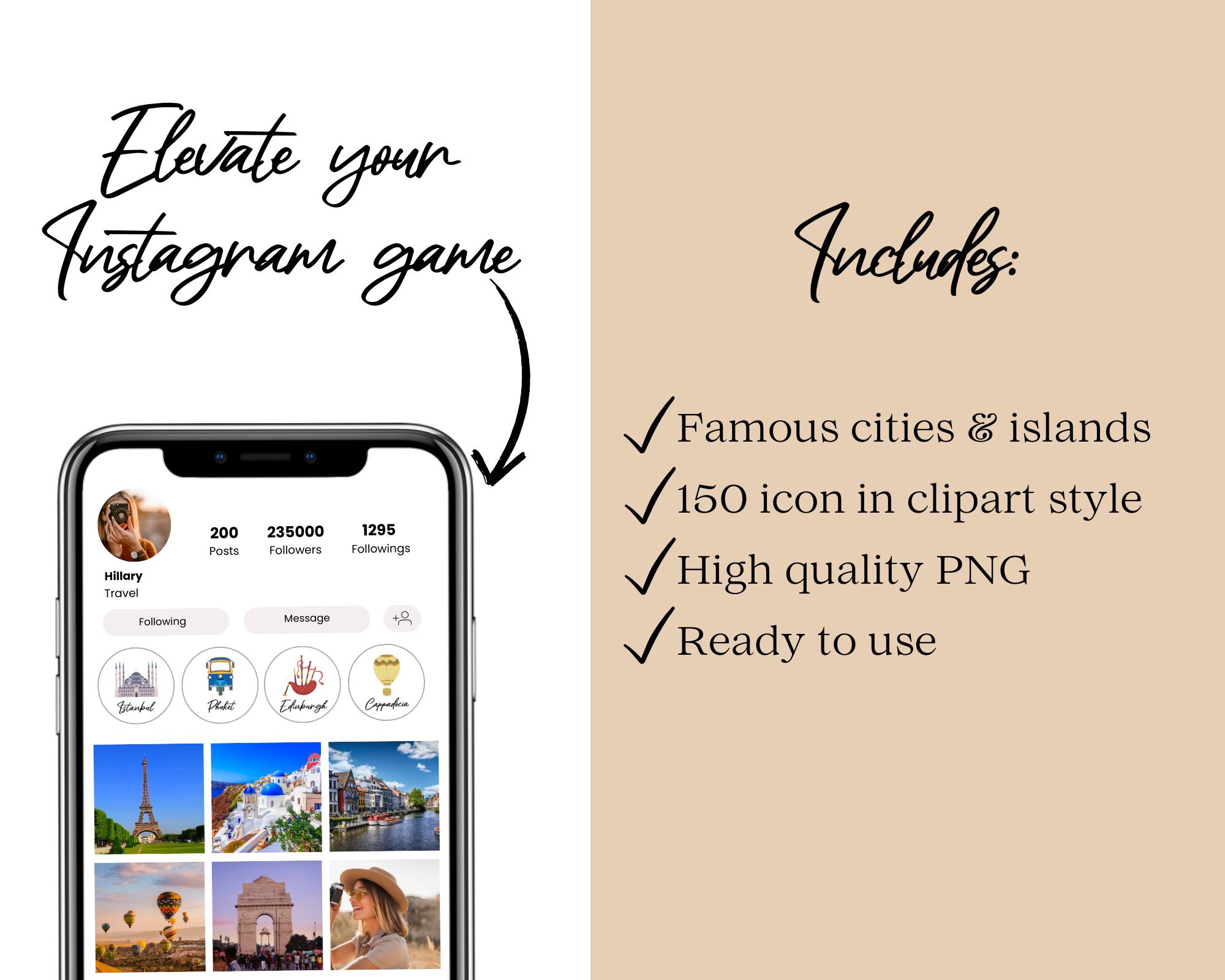 150 Popular Travel Destination Instagram Travel Highlight Cover, Top ...