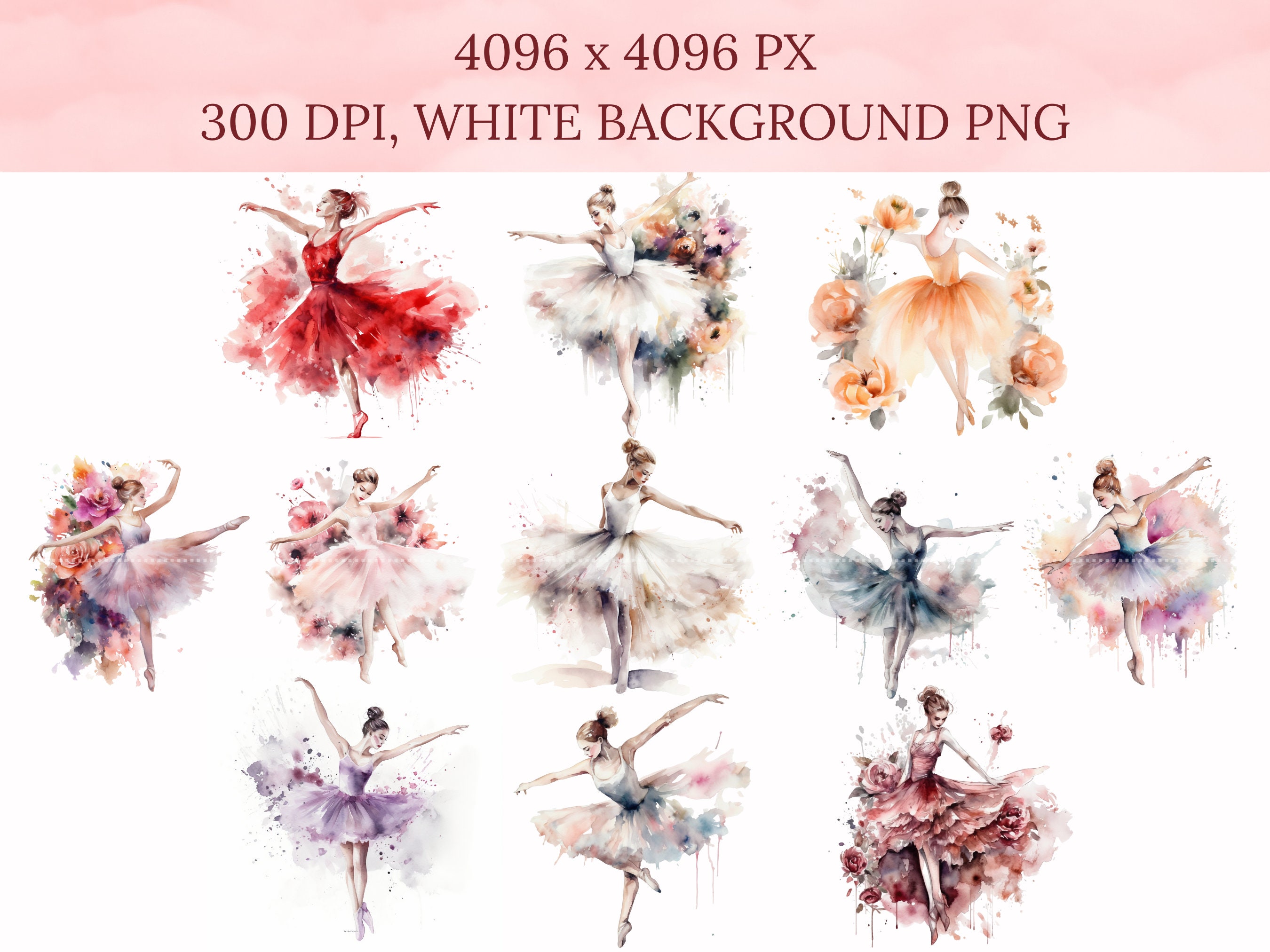 11 Watercolor Ballerina Clipart, Floral, Ballerina, Dance, Digital ...