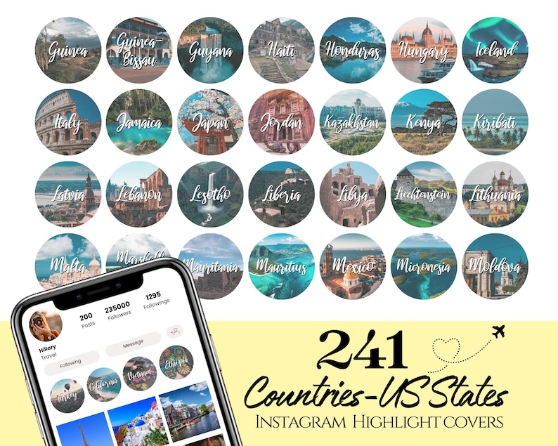 241 Countries and US States Instagram Highlight Covers Travel IG Icons ...