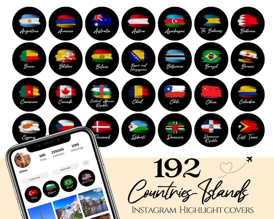 Instagram Travel Highlight Cover 192 Countries and Islands Flags on a ...