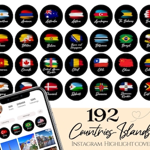 Instagram Travel Highlight Cover 192 Countries and Islands Flags on a ...